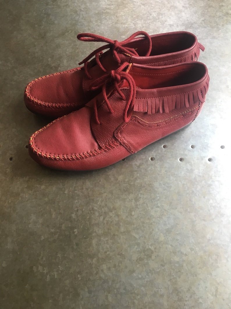 Vintage Moccasin Booties Fringe Red Leather Moccasin Booties | Etsy