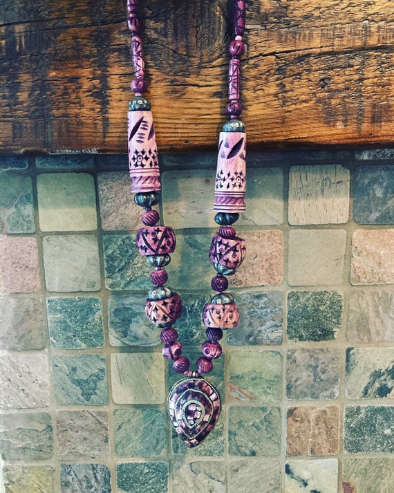 vintage carved inlaid bone - Gem