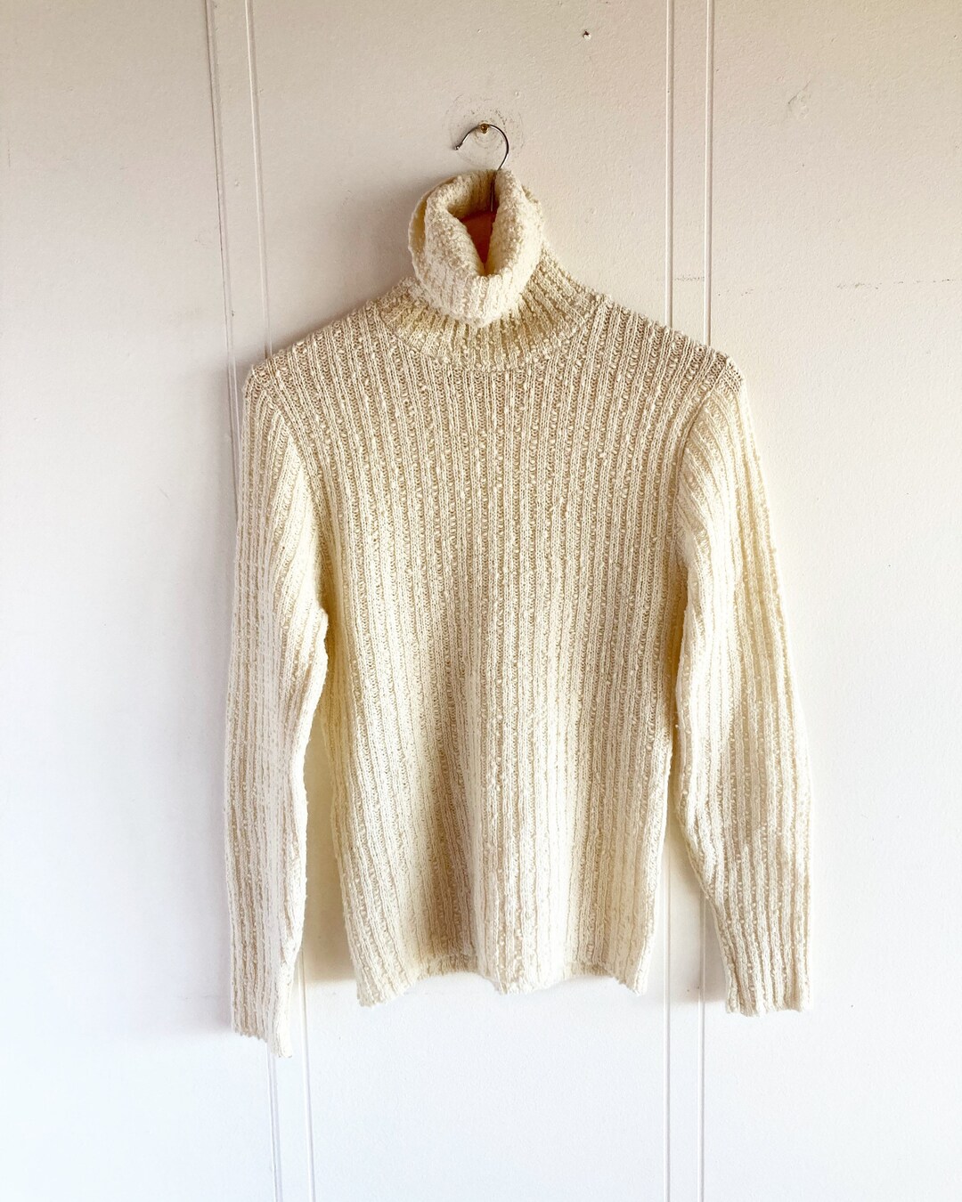70s Worsted Wool Turtleneck Sweater Montgomery Ward Cream Nubby ...