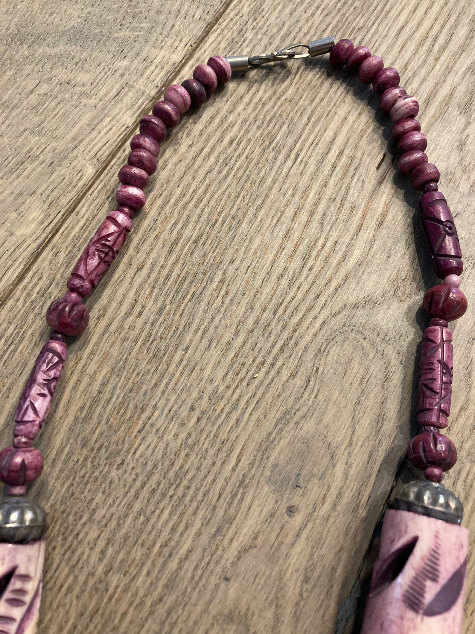 Vintage Indian Carved Bone Necklace with inlaid pendant | Etsy