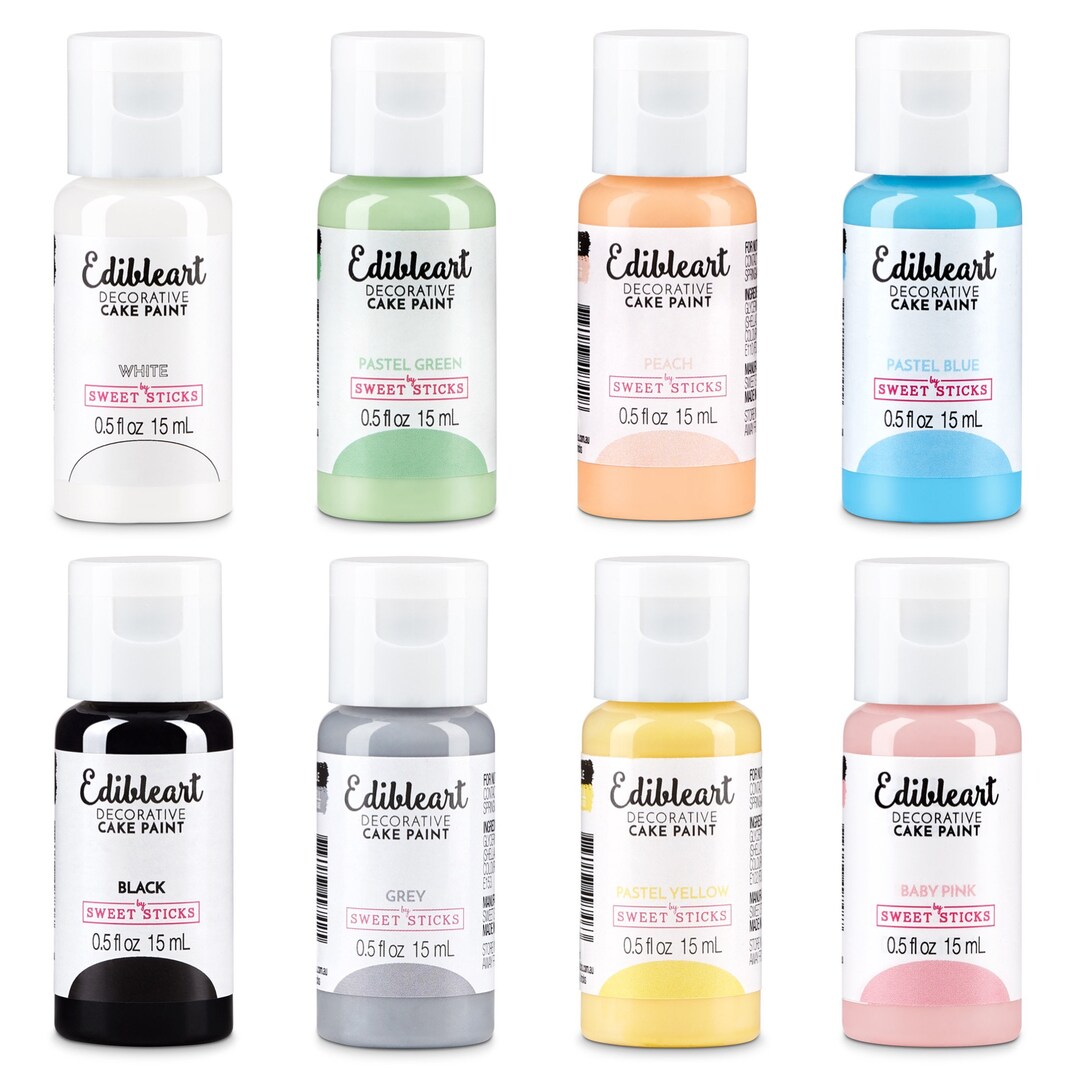 Icinginks Edible Cake Paint Set of 8 Pack, White, Black, Grey, Peach ...