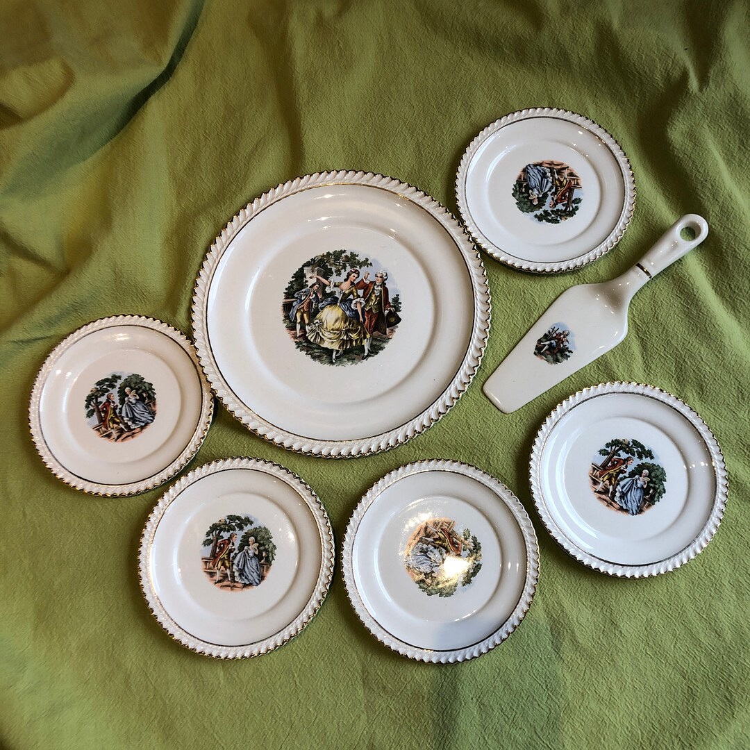 7 Piece Antique Vintage 50s Cake Plate /dessert Set by Harker Pottery ...