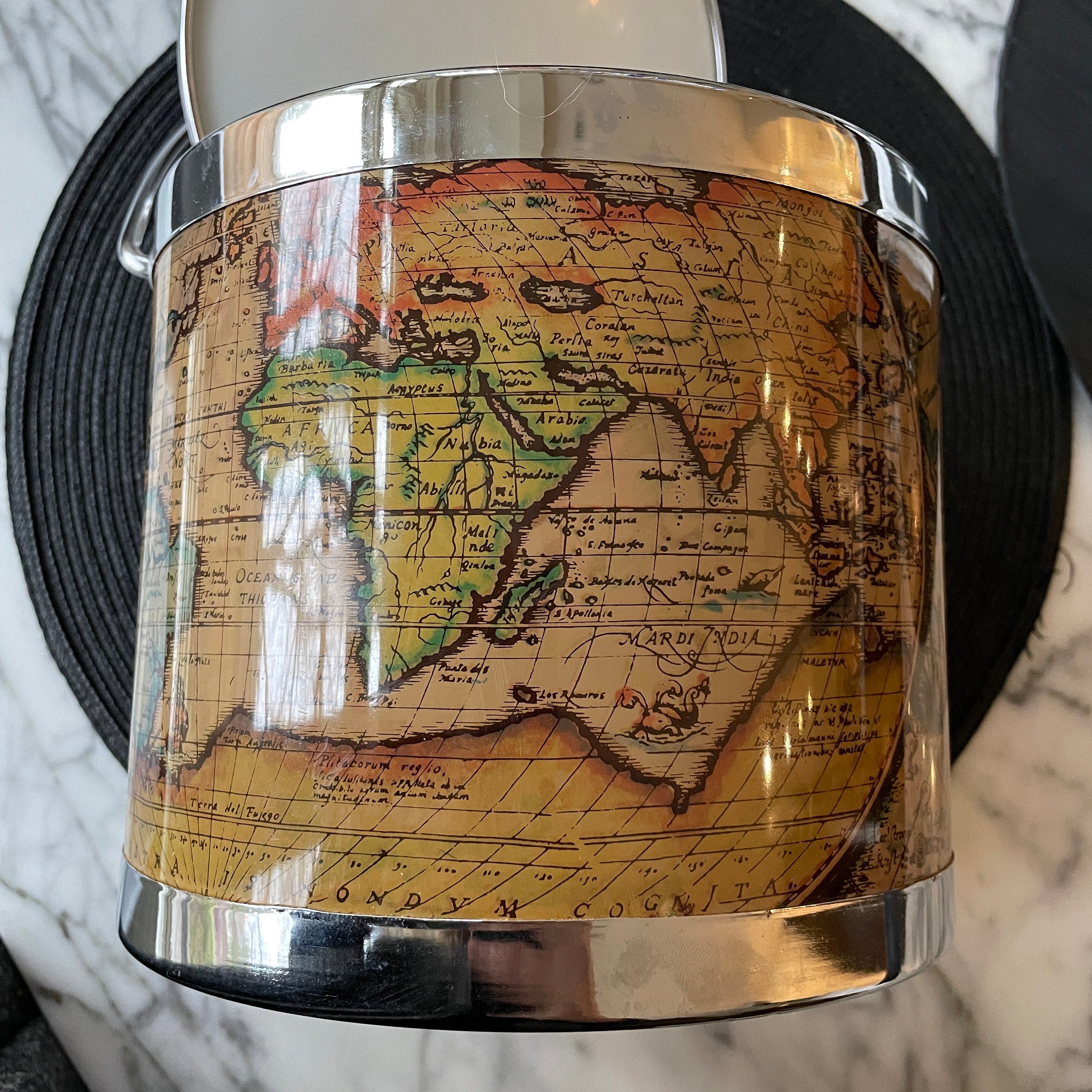 Vintage 1970s World Map/atlas Ice Bucket W/ Ortelius Map From - Etsy