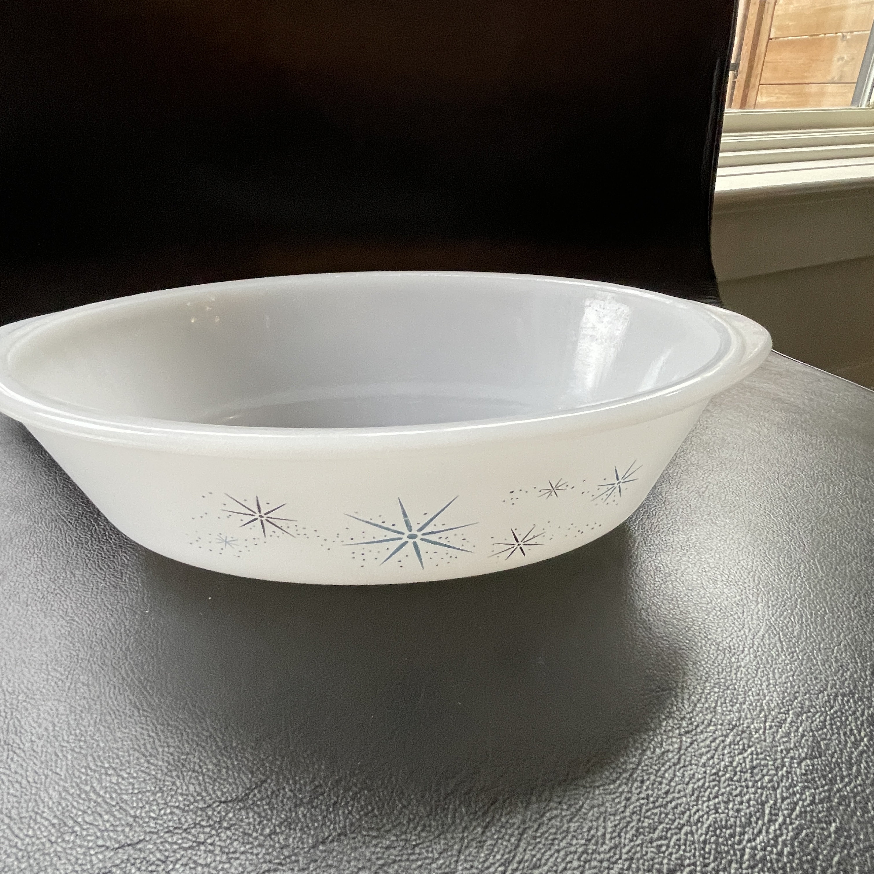 Vintage MCM Glasbake Milkglass Oval Casserole Atomic Starbursts Stars-1 ...