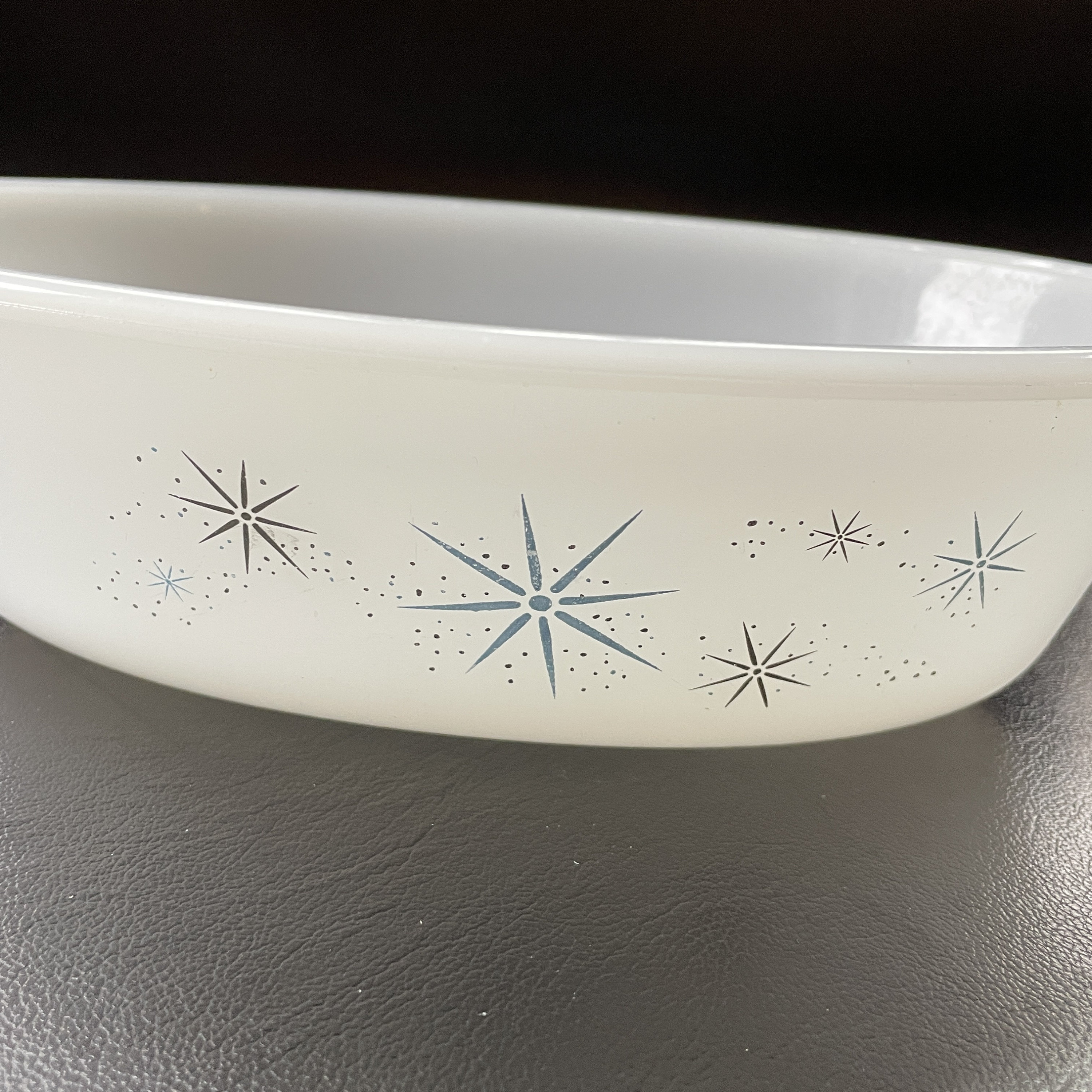 Vintage MCM Glasbake Milkglass Oval Casserole Atomic Starbursts Stars-1 ...