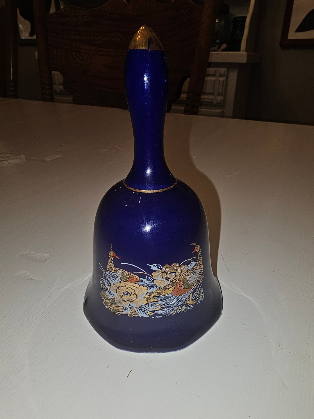 Vintage Cobalt Blue Bell With Gold Metallic Floral - Etsy