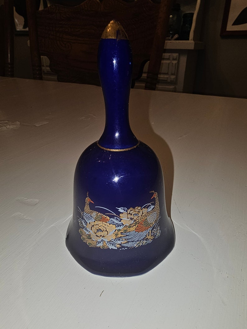 Vintage Cobalt Blue Bell With Gold Metallic Floral - Etsy