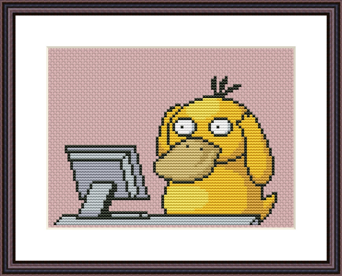 Funny Psyduck Mem Pokemon Office Cross Stitch Pattern PDF - Etsy