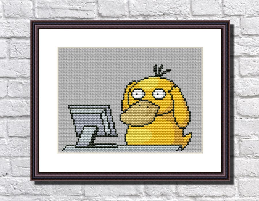 Funny Psyduck Mem Pokemon Office Cross Stitch Pattern PDF Video Game ...