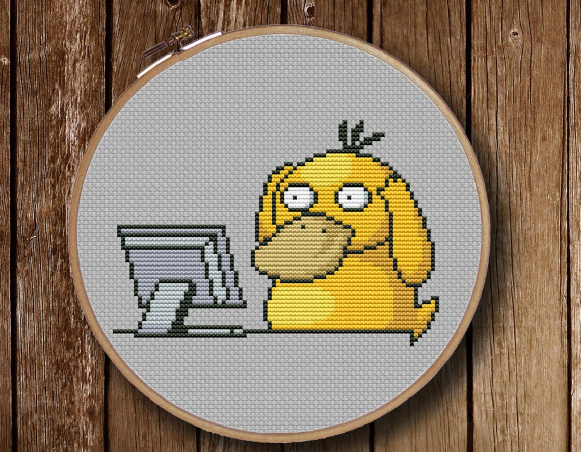 Funny Psyduck Mem Pokemon Office Cross Stitch Pattern PDF - Etsy