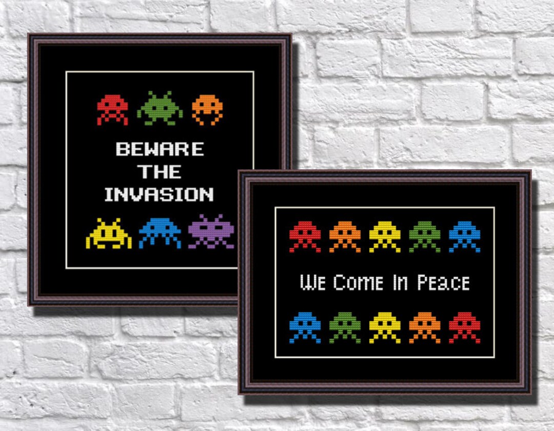 Space Invaders - Set of 2 Cross Stitch Pattern - PDF Instant Download ...