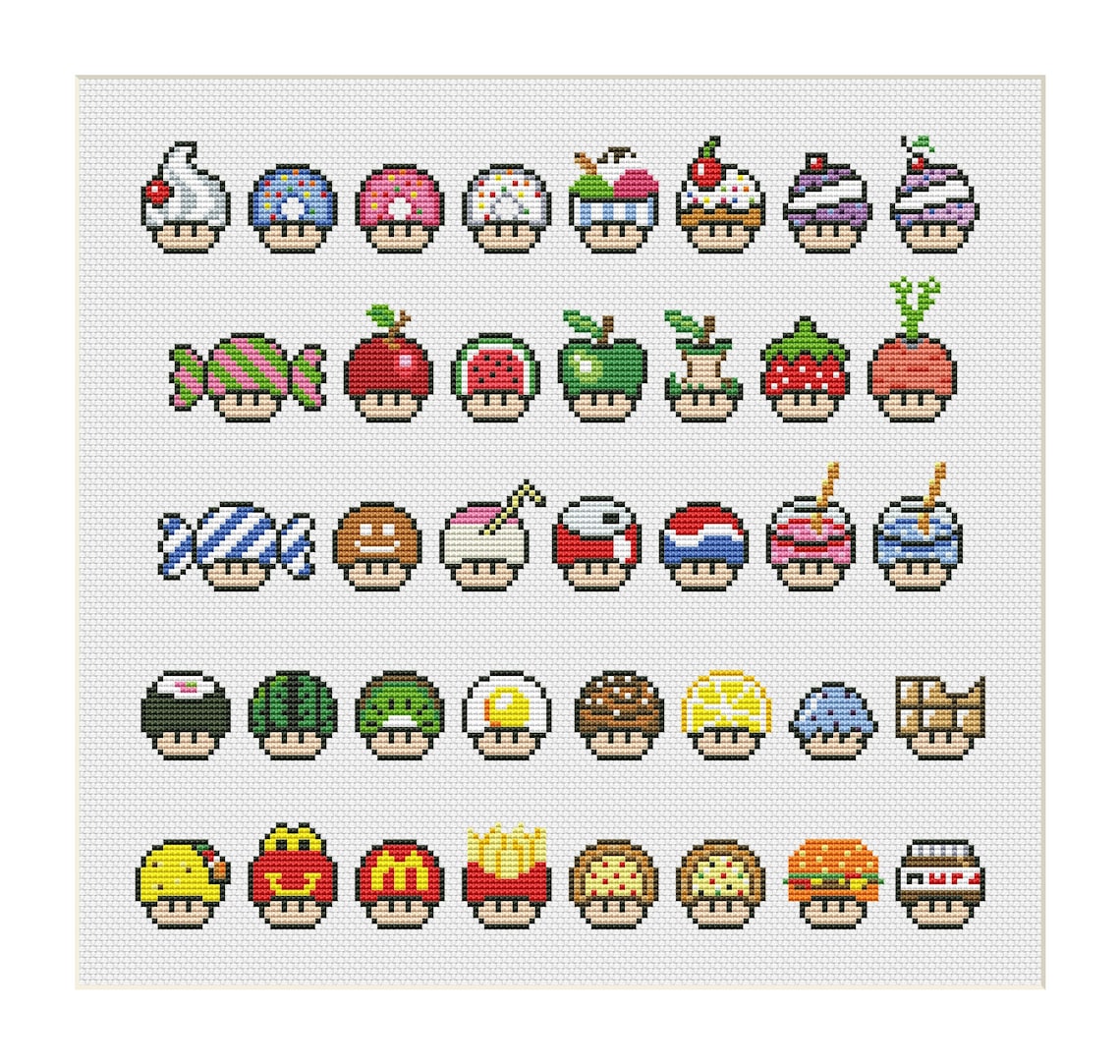 Super Mario Mushrooms Сollection P3 Funny Cross Stitch Pattern - Etsy