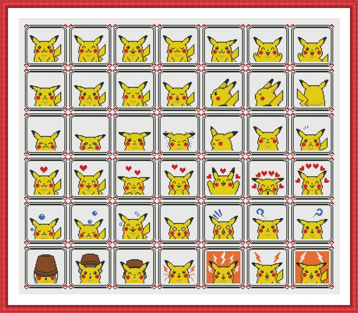 Pikachu Emoji Pokemon Yellow Set of 42 Cross Stitch Pattern | Etsy
