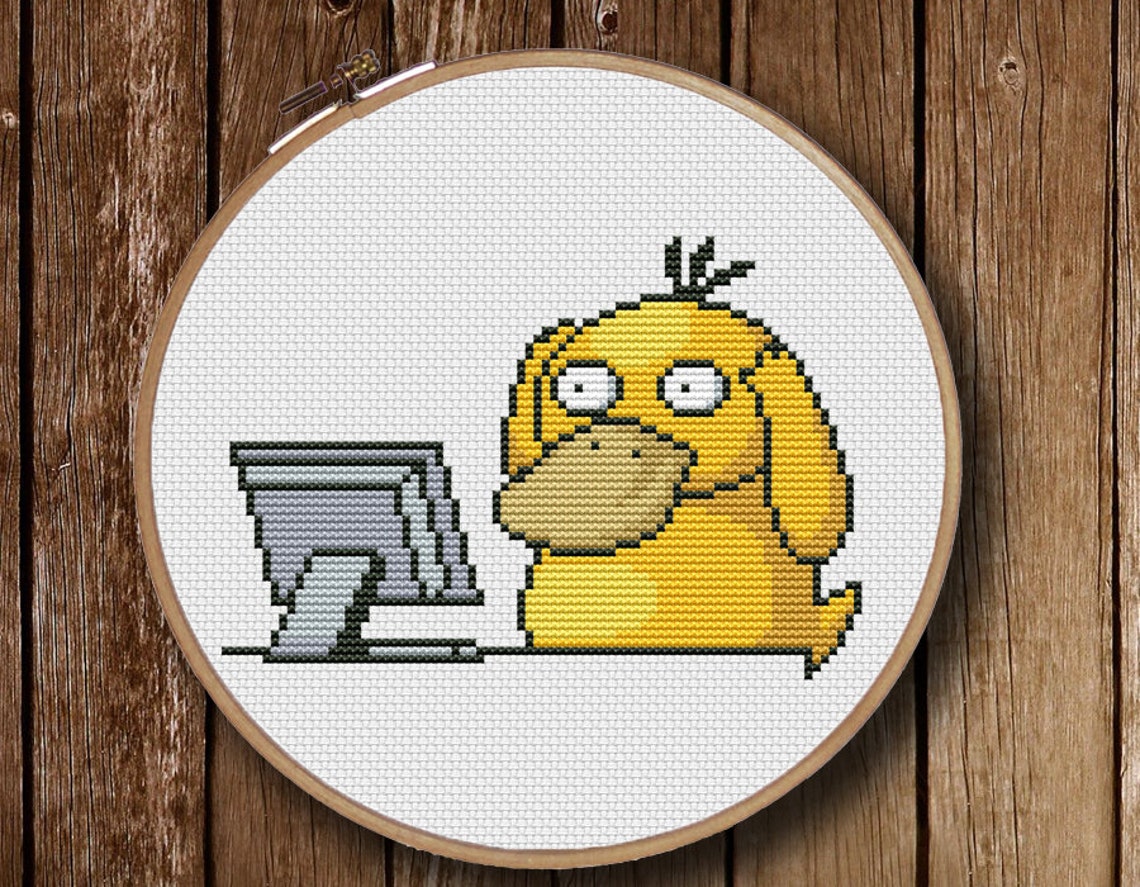 Funny Psyduck Mem Pokemon Office Cross Stitch Pattern PDF - Etsy