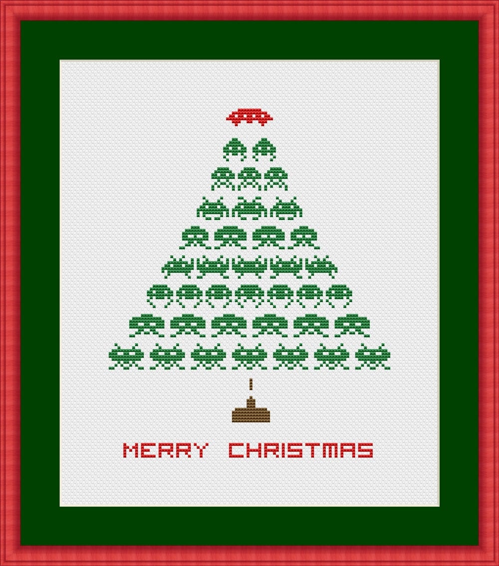 Space Invaders Christmas Tree Cross Stitch Pattern PDF Instant Download ...