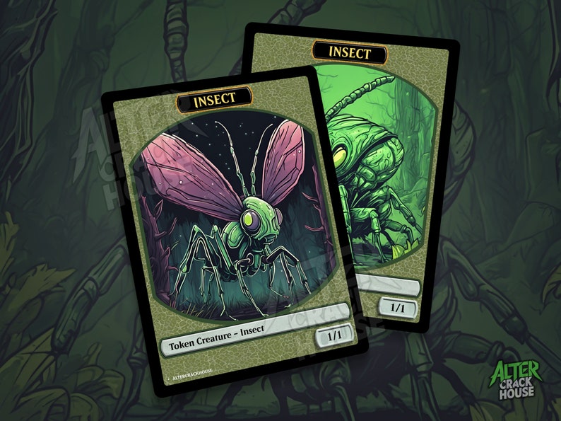 Insect 1/1 Token green Double Sided Token MTG Custom Cards, Commander ...