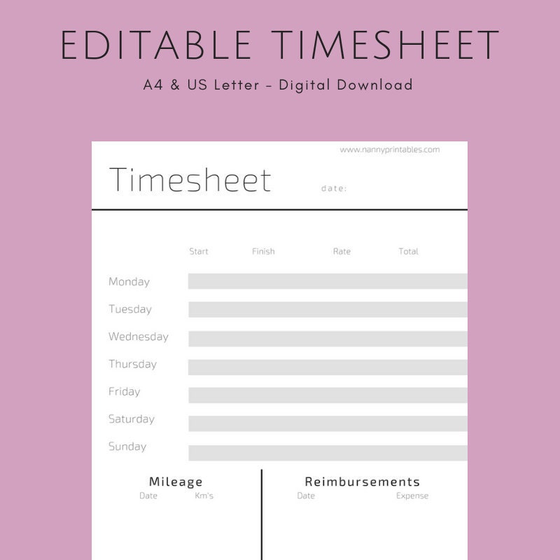 Babysitter Timesheet - Etsy