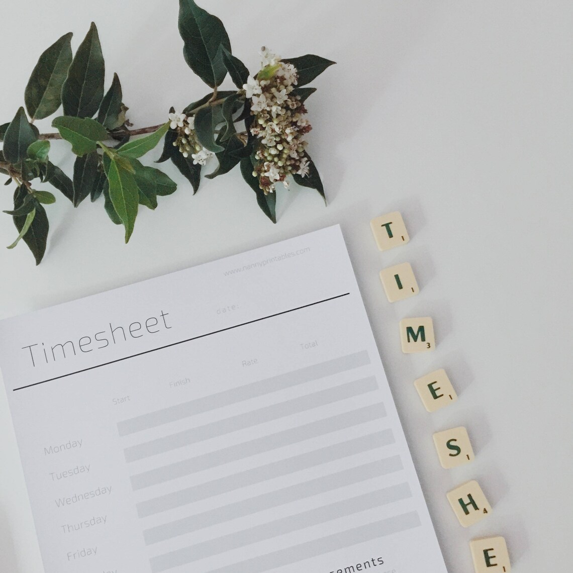 US Letter Timesheet | Minimalist Black & White | Instant PDF Download ...