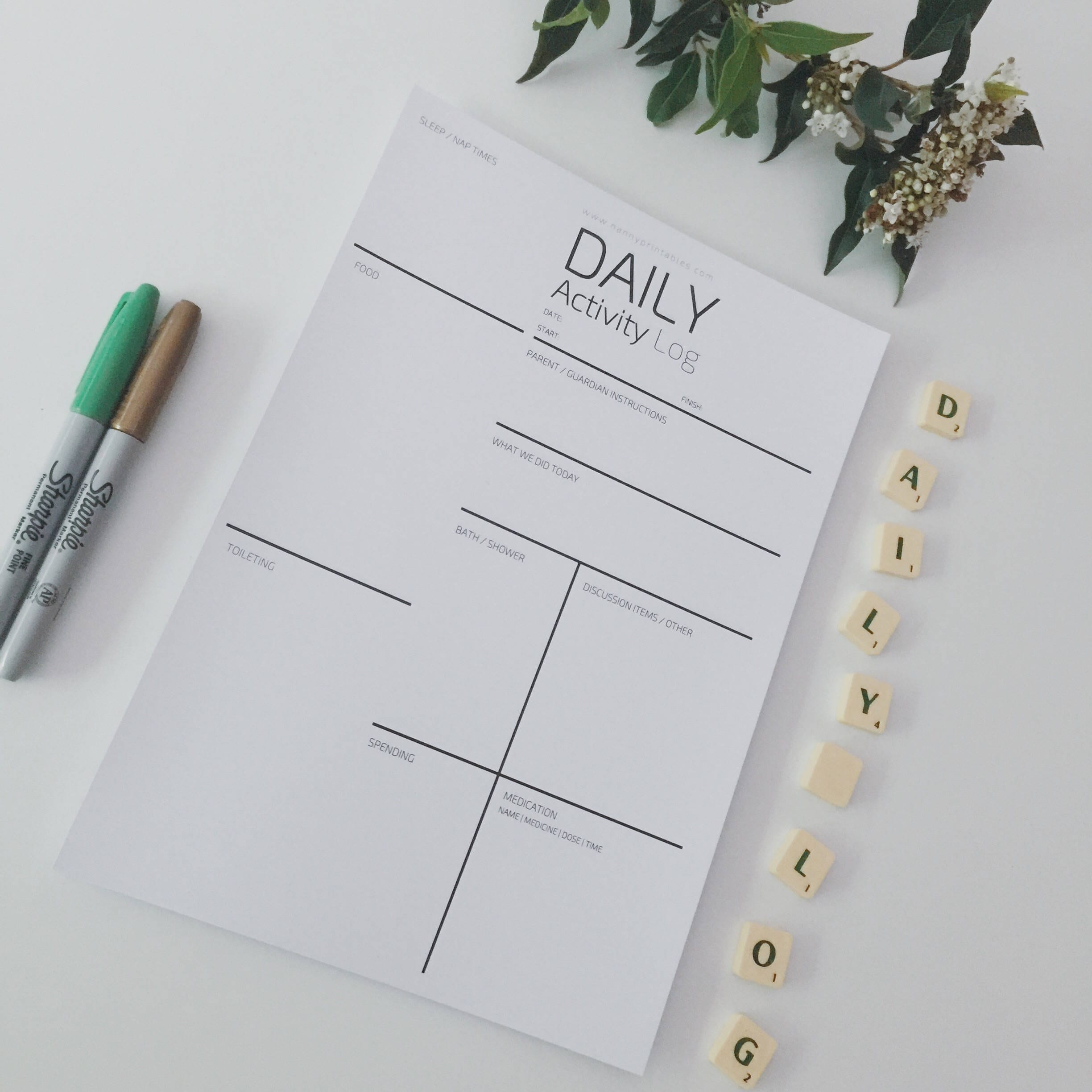 A4 Daily Activity Log - Black & White - Instant PDF Download - Etsy
