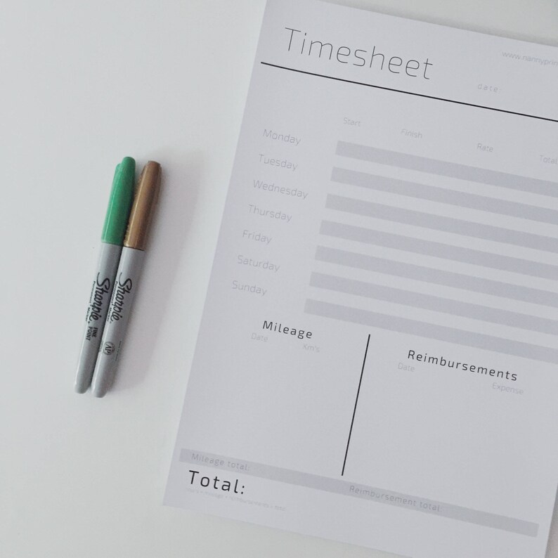 A4 Timesheet | Minimalist Black & White | Instant PDF Download - Etsy