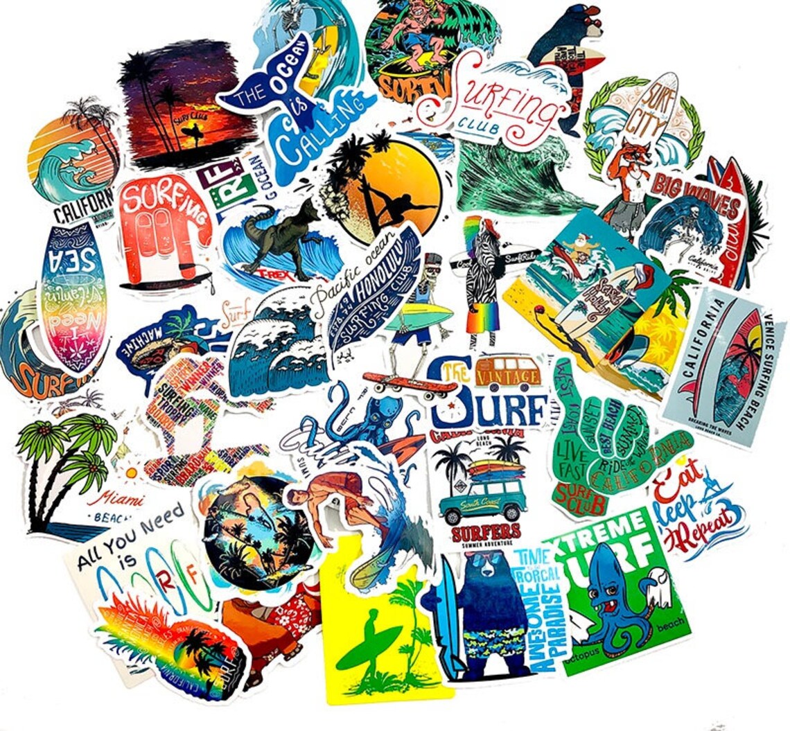 50pcs Beach Surfing Stickers Pack Autocollants pour | Etsy