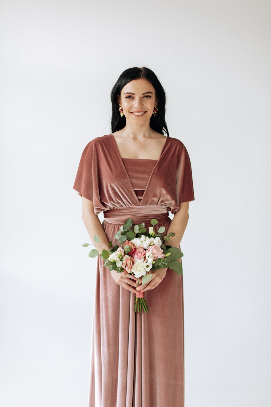 Dusty Rose Velvet Infinity Wrap Bridesmaid Dress - Custom Sizing ...