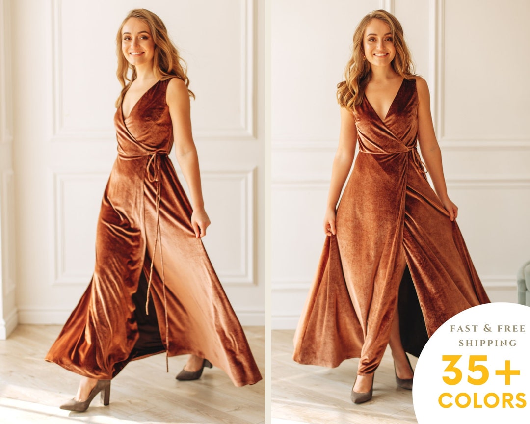 COPPER Velvet Bridesmaid Dress Mother of the Bride Velvet Prom Dress V ...