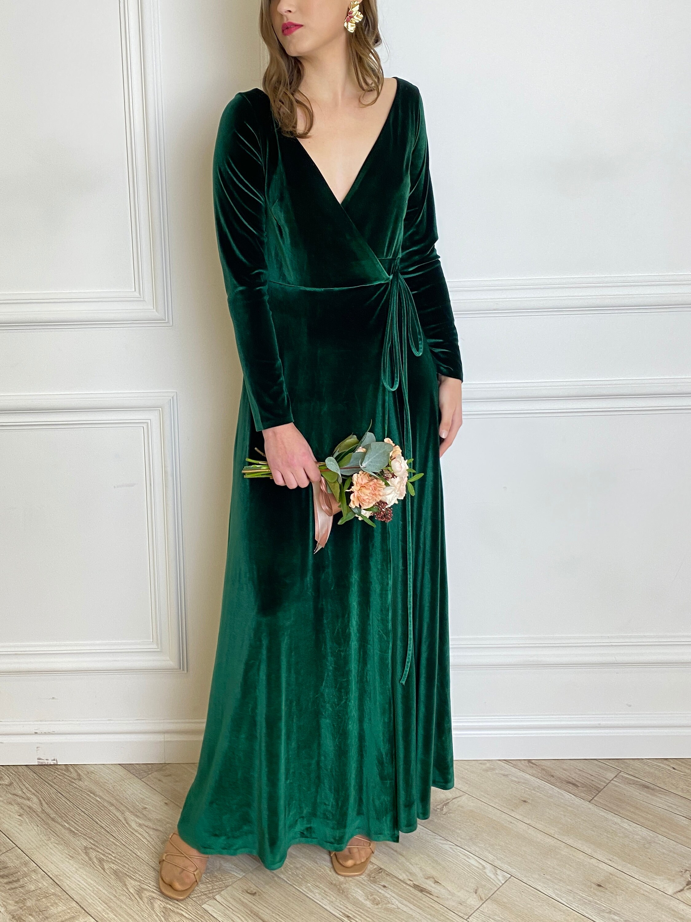 EMERALD GREEN Velvet Bridesmaid Dress Velvet Mother of the | Etsy