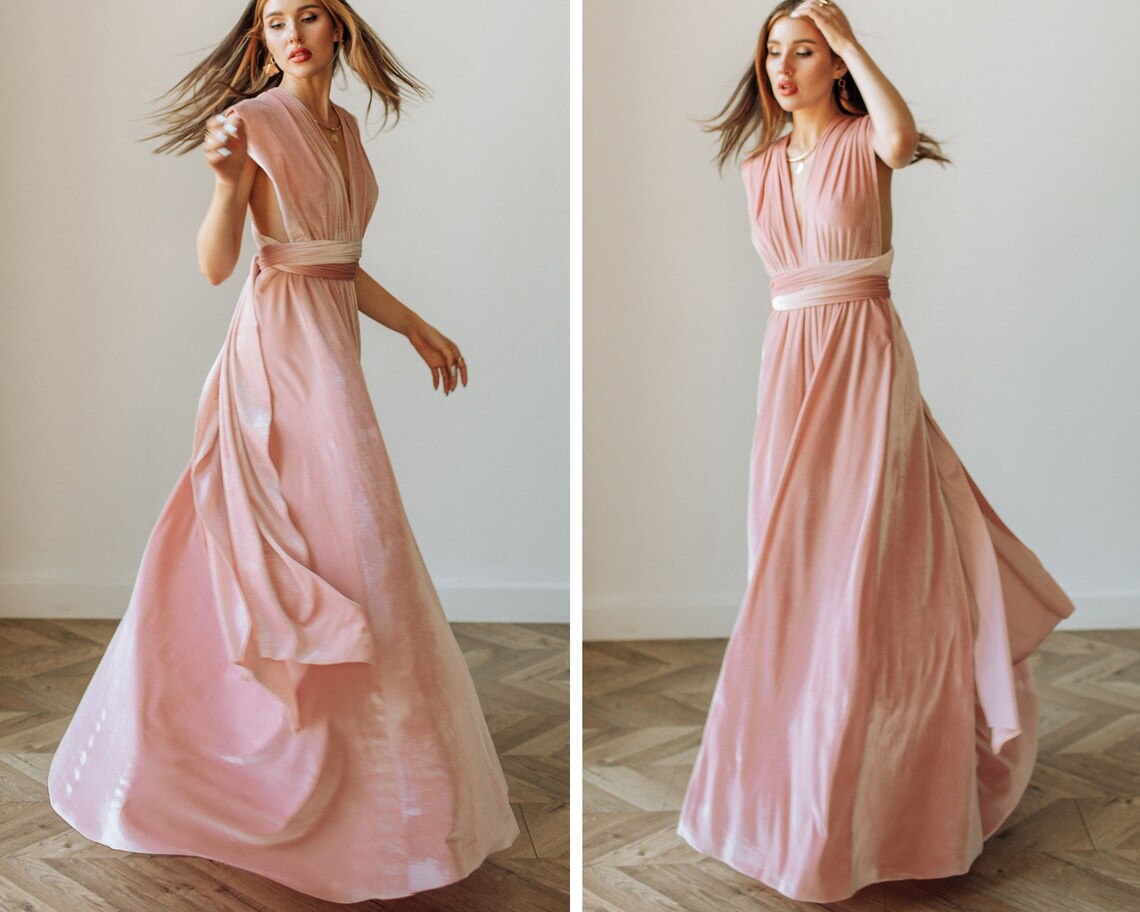 BLUSH PINK Velvet Infinity Dress Bridesmaid Velvet Infinity | Etsy