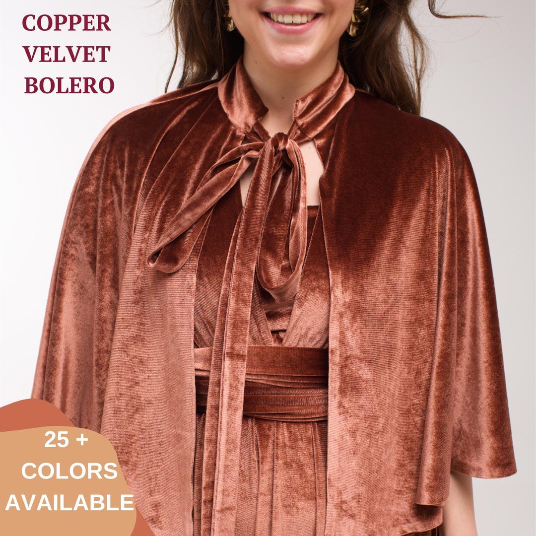 Copper Rust Velvet Bolero Bridesmaids Cape Velvet Capelet, Wedding ...