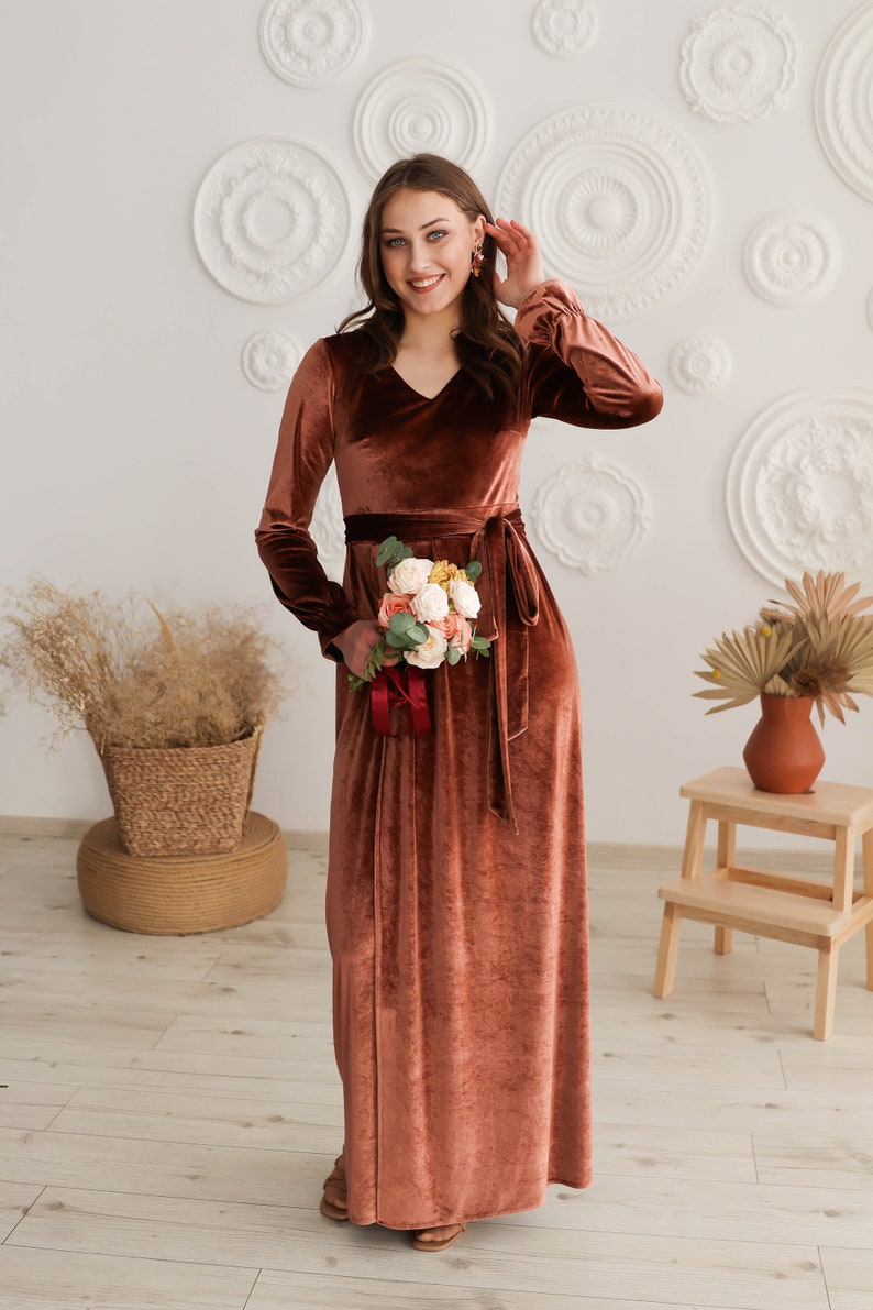 COPPER Velvet Dress Bridesmaid Dress Prom Dress Mother of the - Etsy