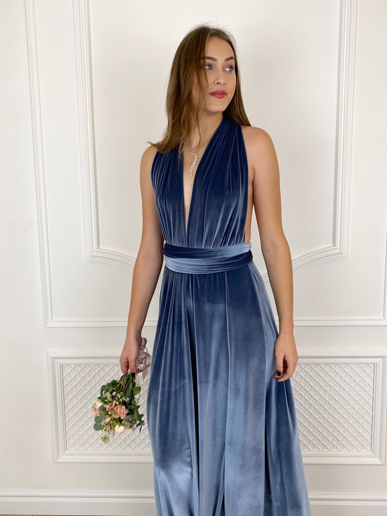 DUSTY BLUE VELVET Infinity Dress French Blue Bridesmaid dress | Etsy