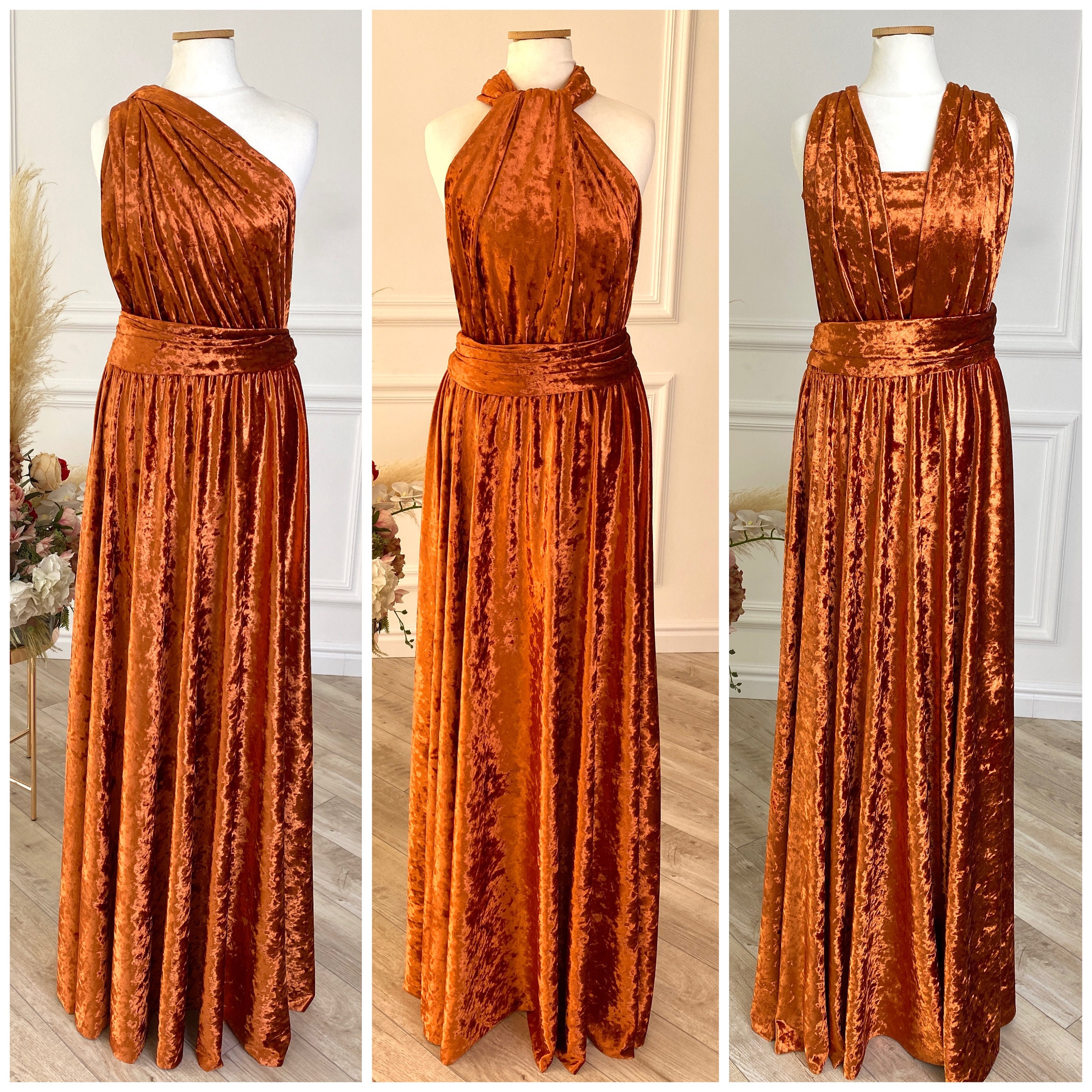 RUST CRUSH Infinity Velvet Dress Shiny Rust Bridesmaid Velvet - Etsy UK