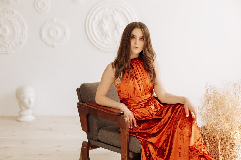 CRUSH RUST Infinity Velvet Dress Shiny Rust Bridesmaid Dress - Etsy