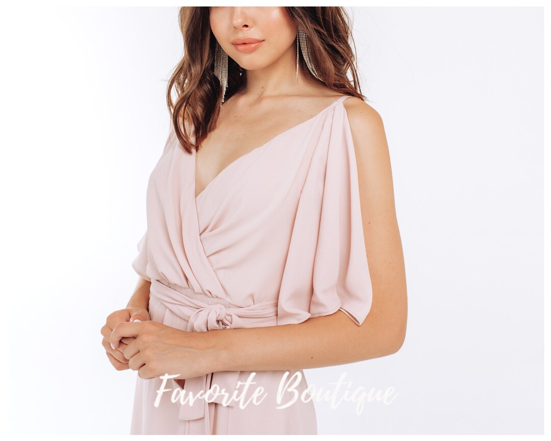 BLUSH PINK Wrap Top Dress Flutter Sleeve Long Dress Maxi Dress Custom ...