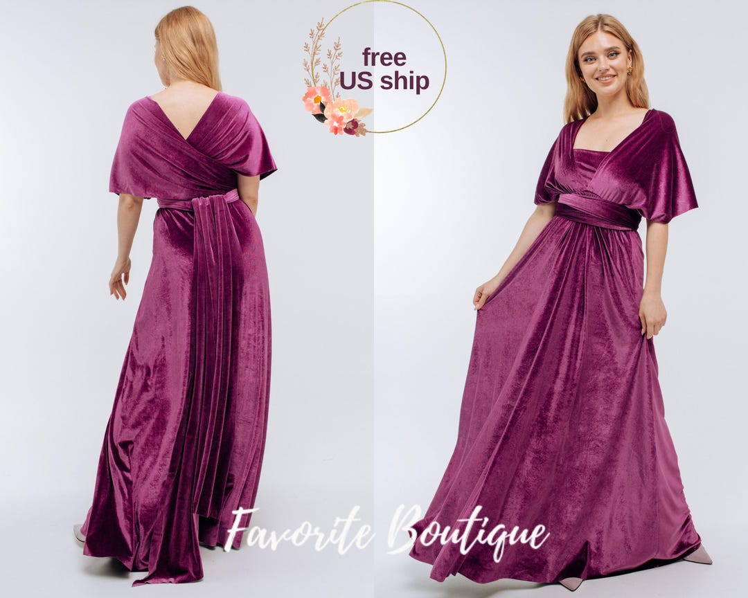 Purple Velvet Multi-way Wrap Dress - Custom Sizing, Elegant Bridesmaid ...