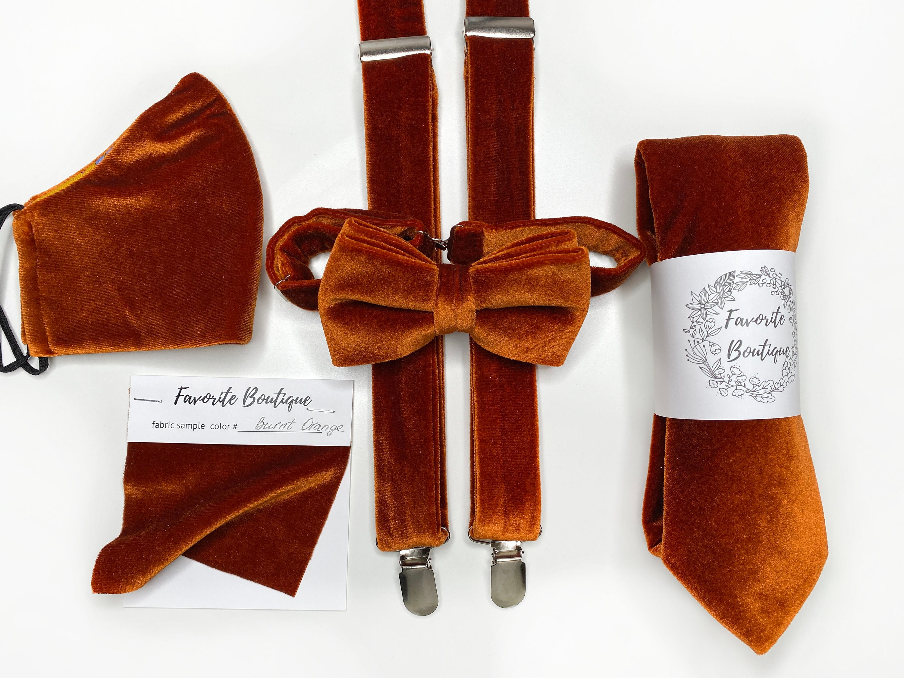 BURNT ORANGE Velvet Tie Rust Tie Groomsmen Necktie Velvet Bow | Etsy