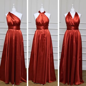 Rust Convertible Dress, Copper Wrap Dress, Rust Satin Dress, Silk Wrap ...