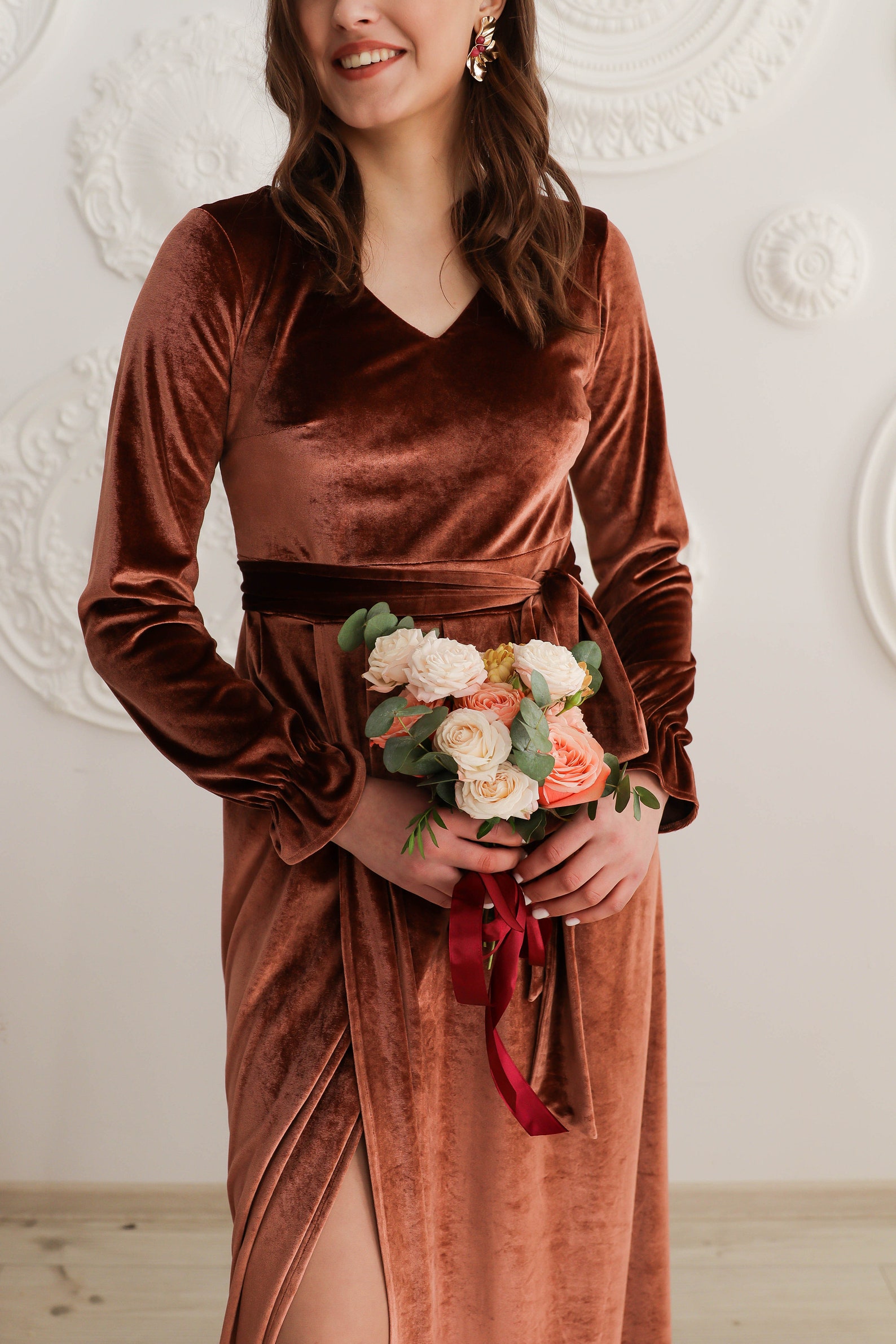 COPPER Velvet Dress Bridesmaid Dress Prom Dress Mother of the - Etsy UK