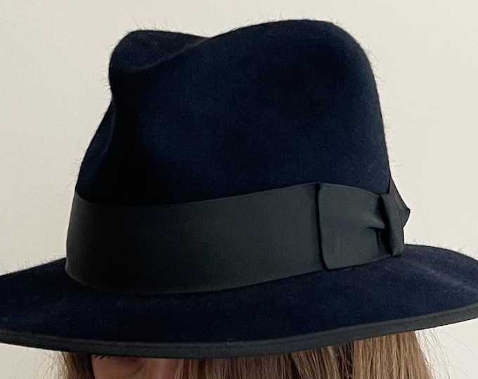 Midnight Blue Fedora Hat Vintage 70s 80s Madcaps for Abercrombie and ...