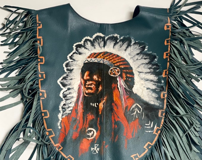 Hand Painted Leather Poncho Topper Wearable Vintage Art Western Desert ...