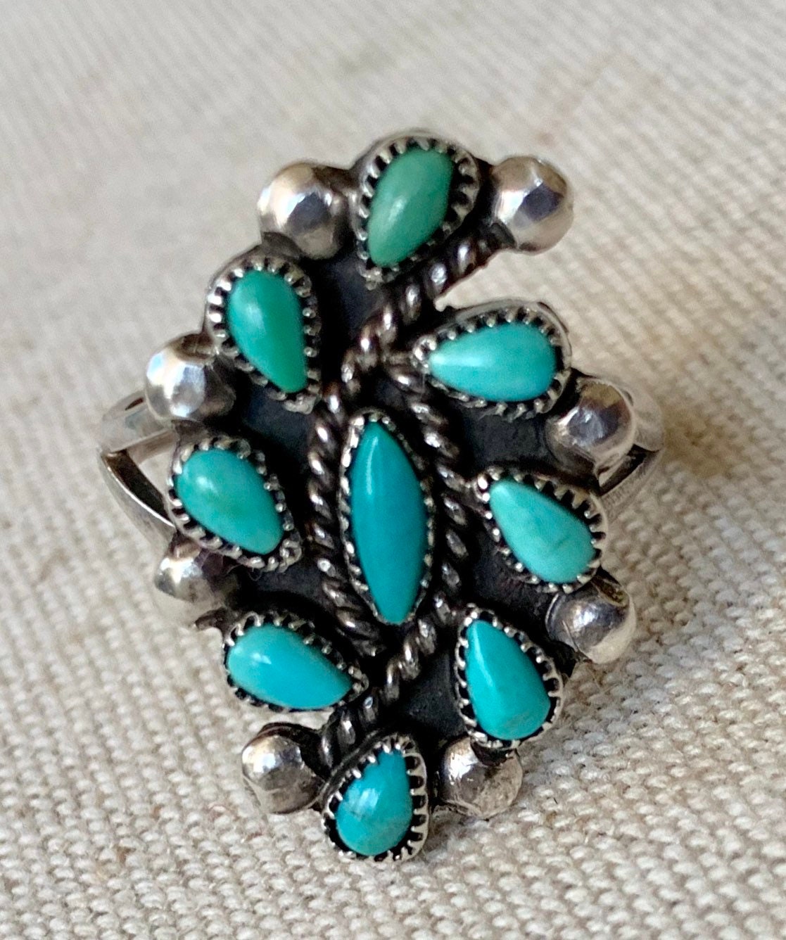 Zuni Turquoise Needlepoint Ring Vintage Native American Sterling Silver ...
