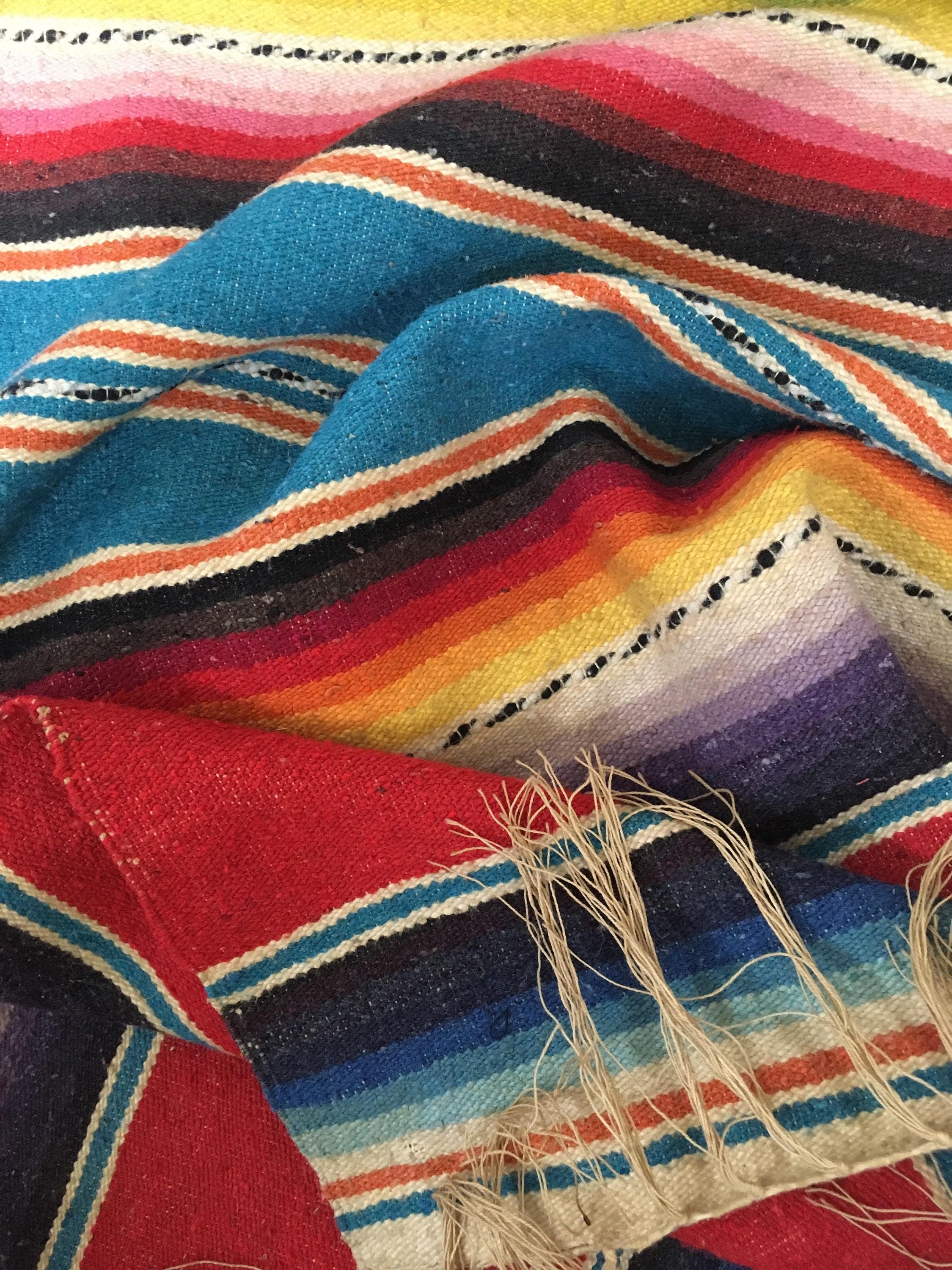 Serape Saltillo Blanket Throw Vintage 1960's Mexican Style with Fringe ...