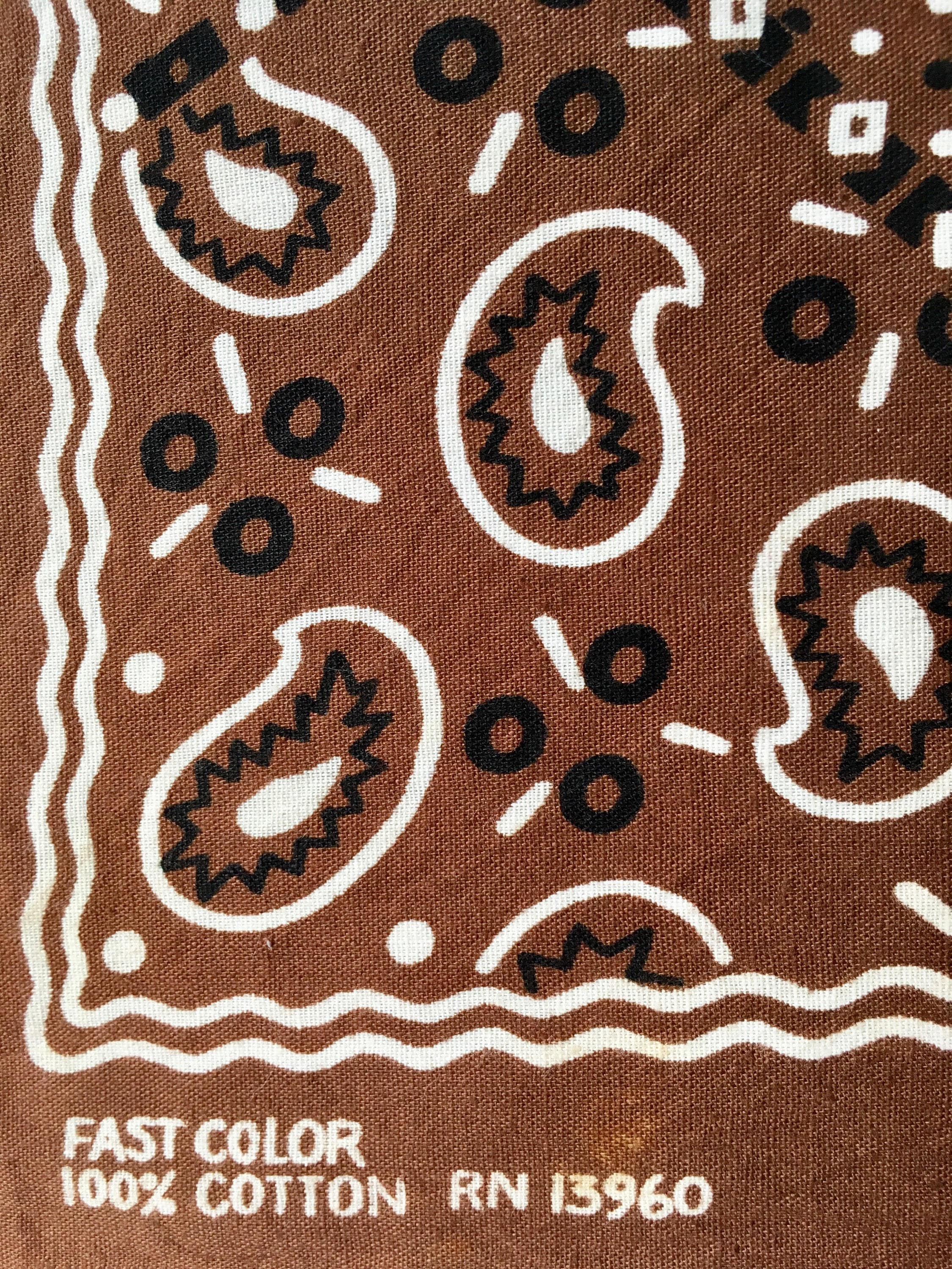 Vintage Brown Bandana Fast Color Flower Floral Paisley Print RN 13960