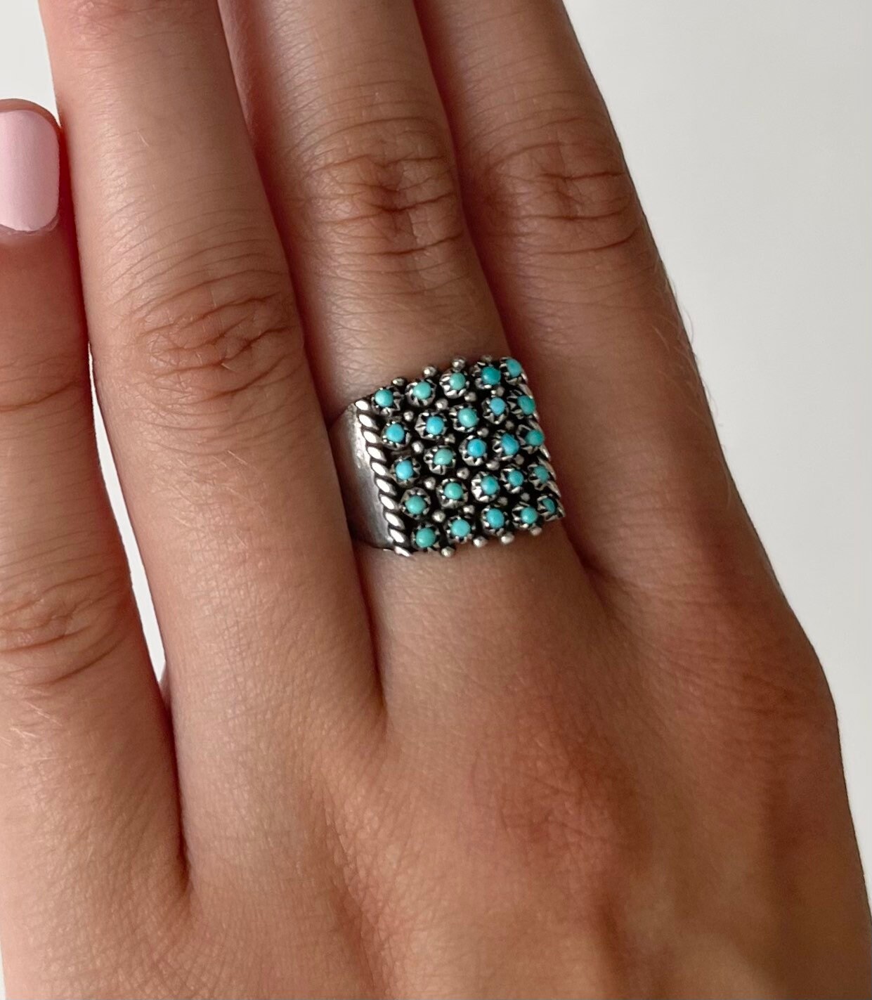 Five Row Snake Eye Turquoise Ring Band Signed HALOO Native American ...