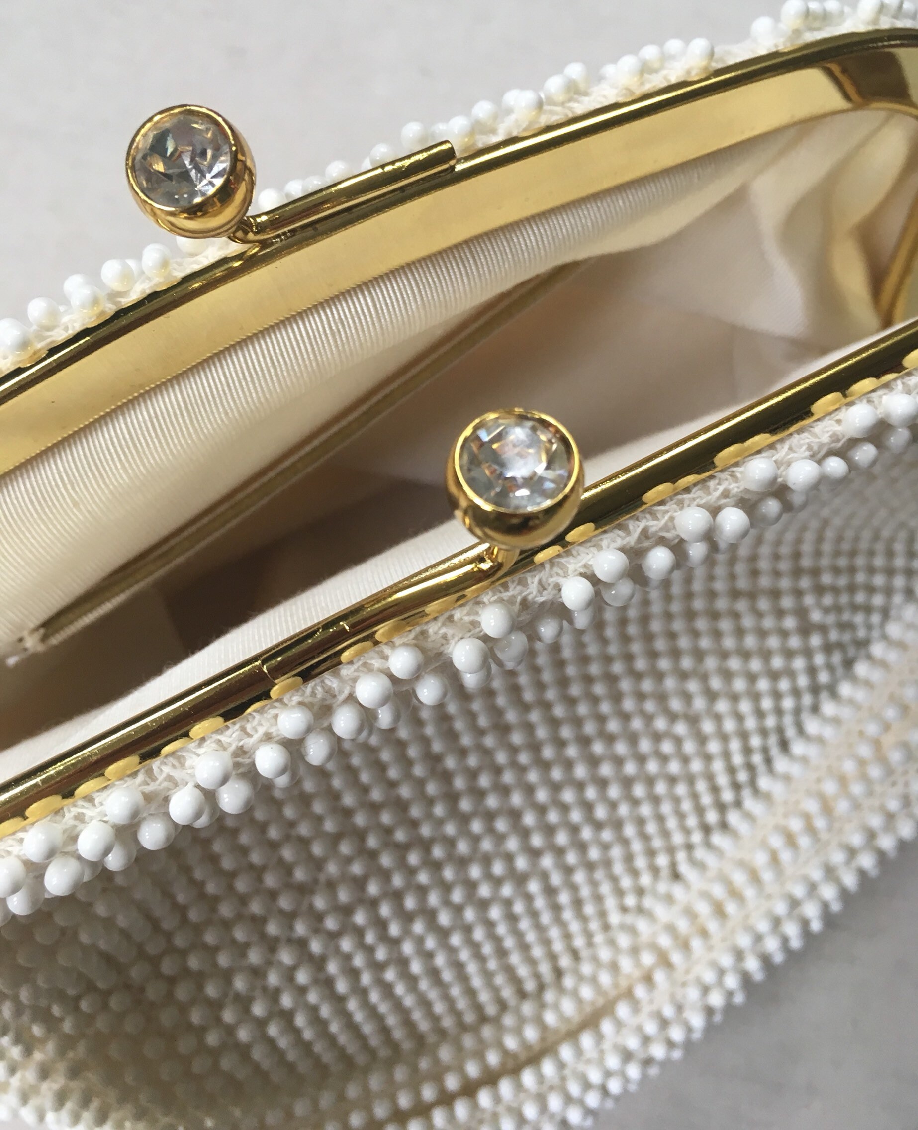 White Corde Purse Handbag Set of 3 Coin Purse Mirror Vintage 50s Beaded ...