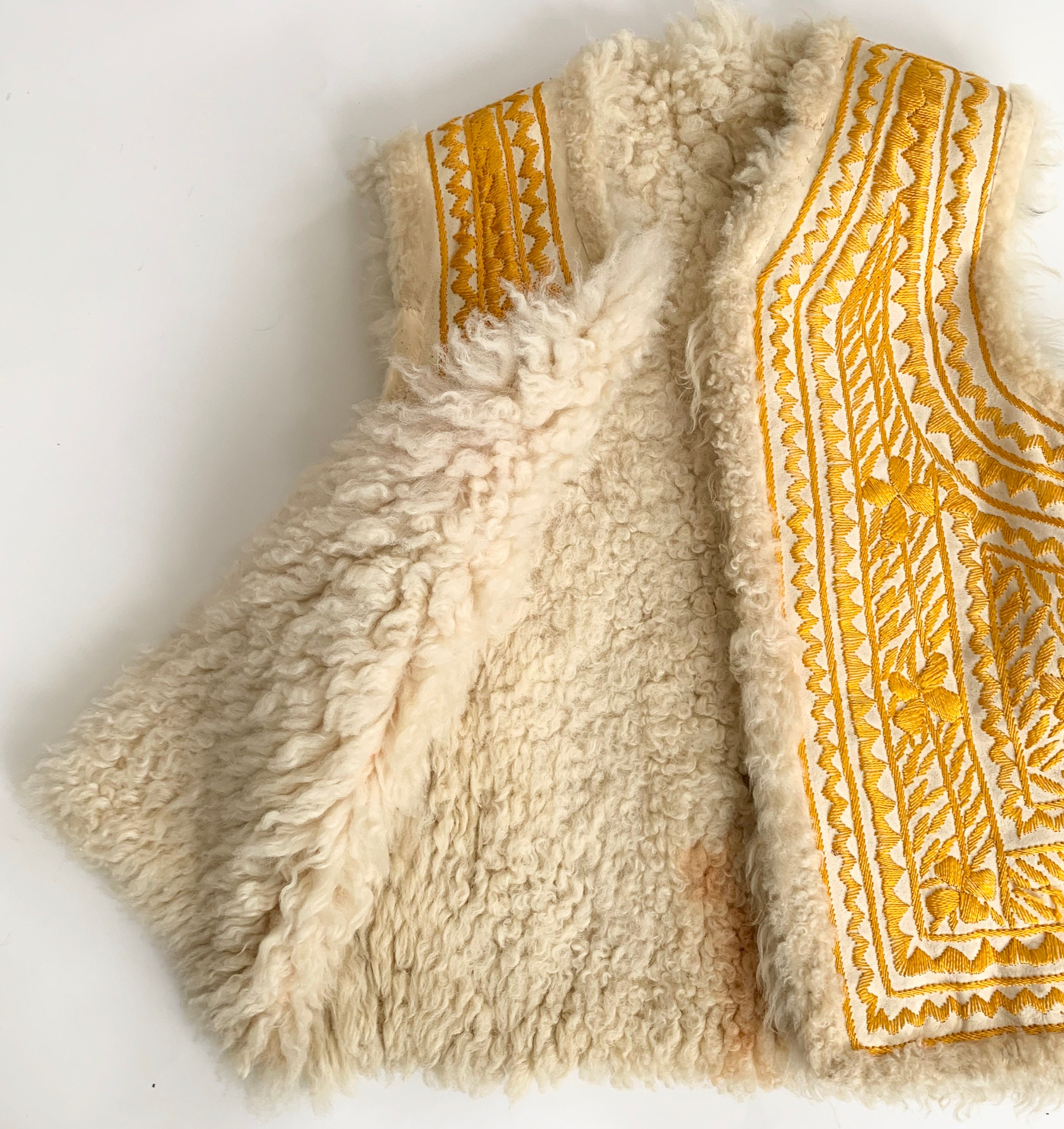 Boho Shearling Sheepskin Vest with Gold Embroidery Vintage 60s 70s ...