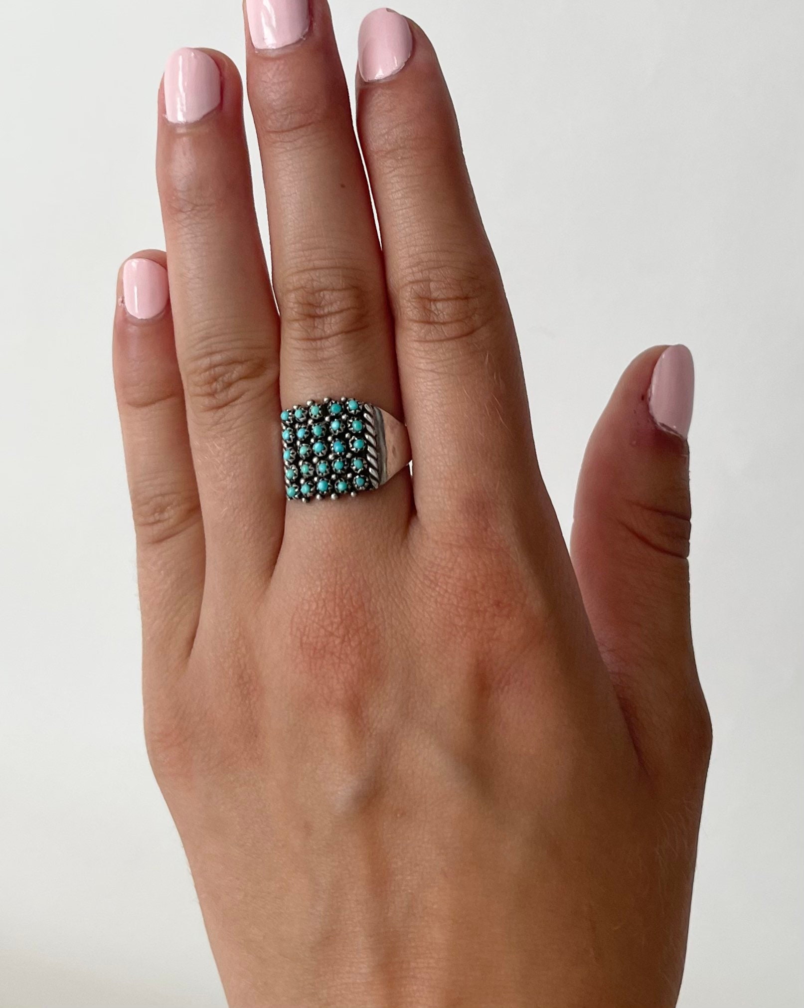 Five Row Snake Eye Turquoise Ring Band Signed HALOO Native American ...