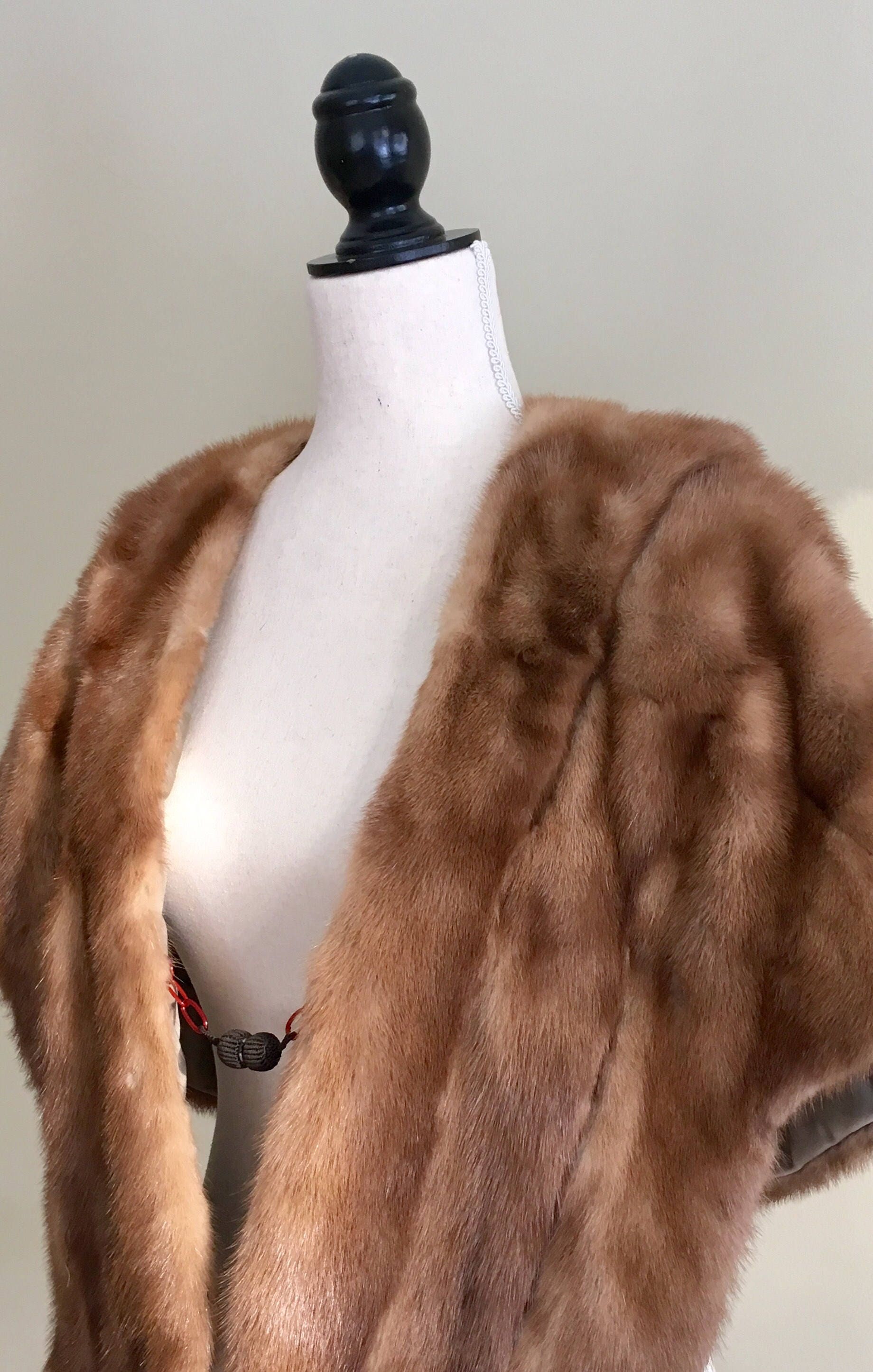 Mink Fur Capelet Shrug Stole Short Cropped Bolero Vintage 50s Style