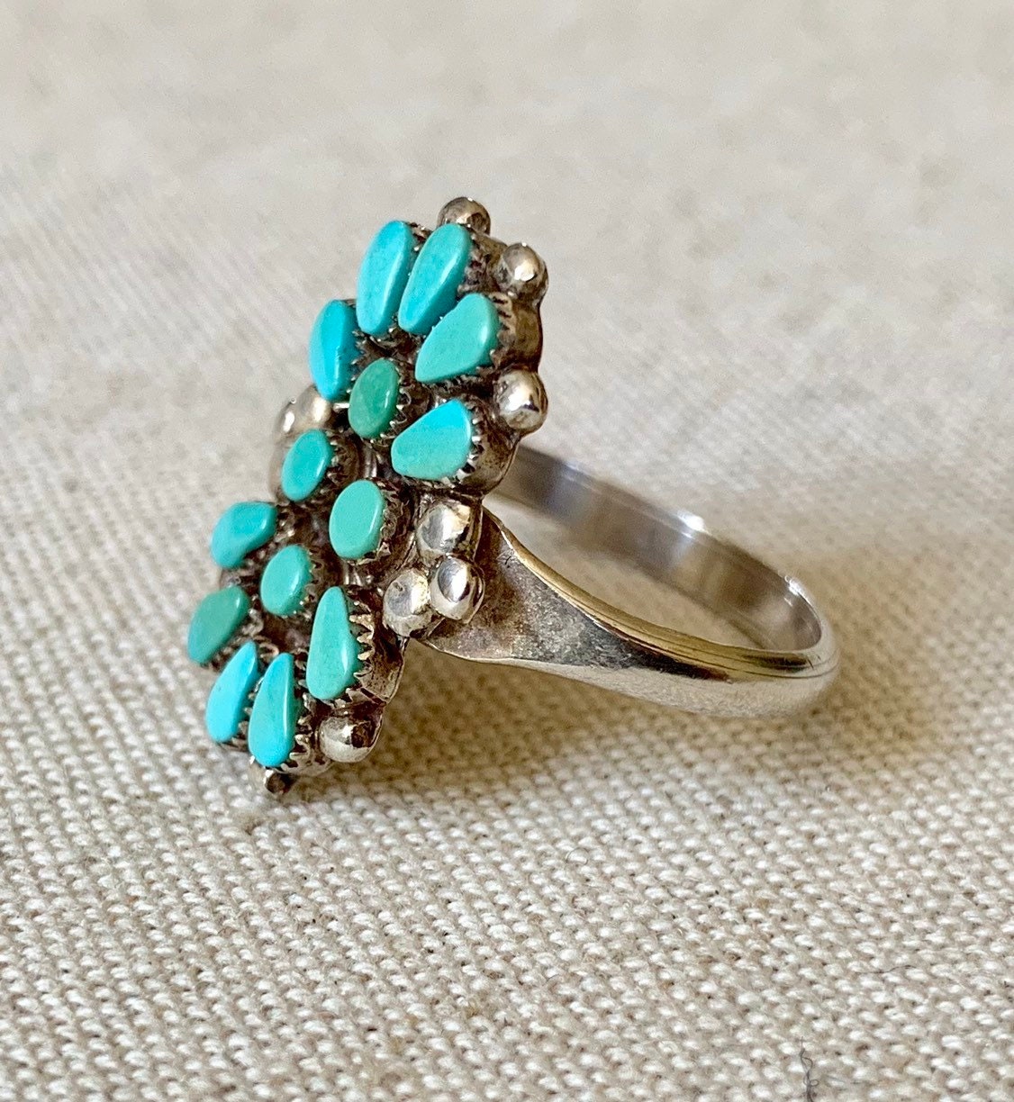 Zuni Needlepoint Turquoise Ring Vintage Native American Sterling Silver ...